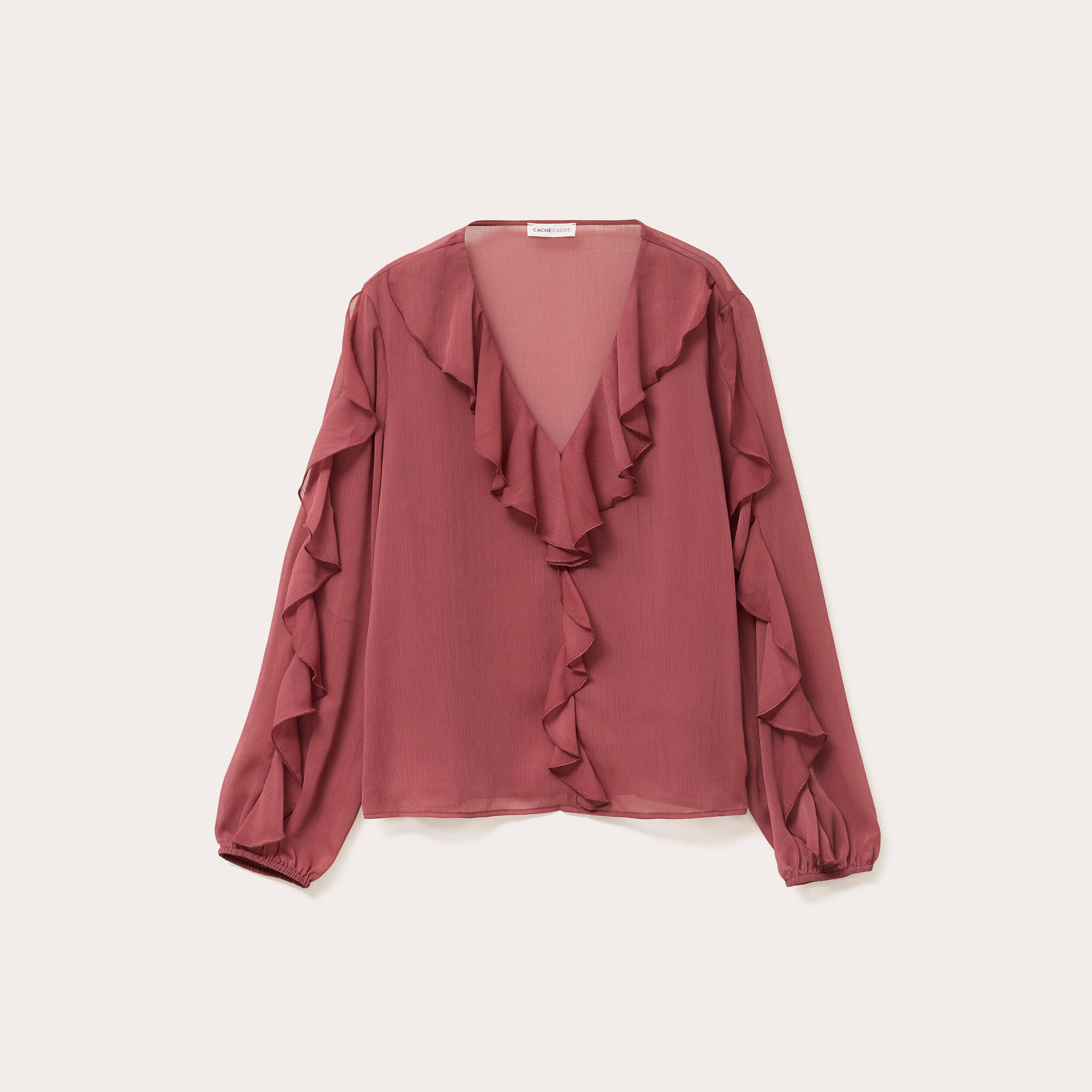 Blouse col V manches longues vieux rose femme | Vibs