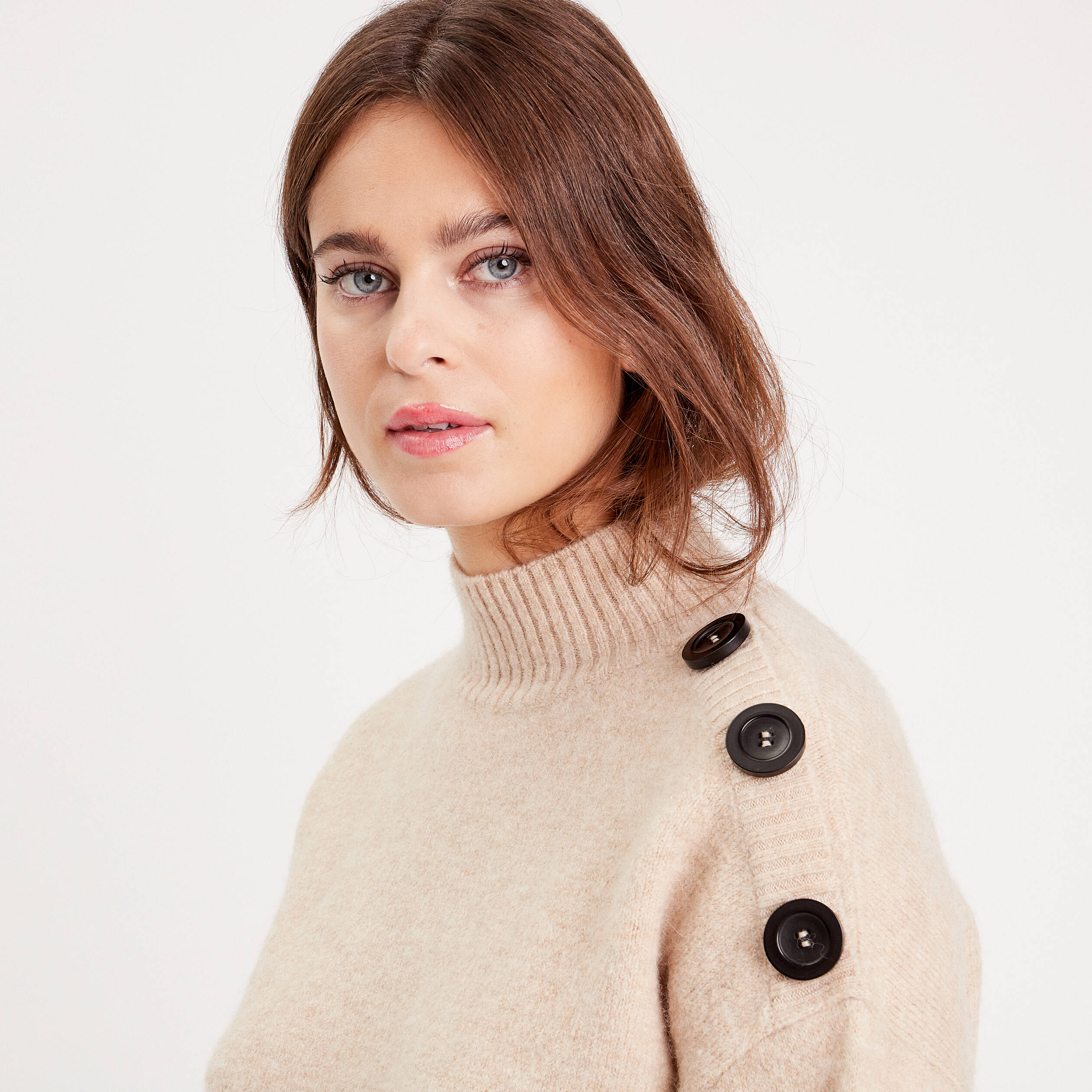 Pull col montant ecru femme | Vibs