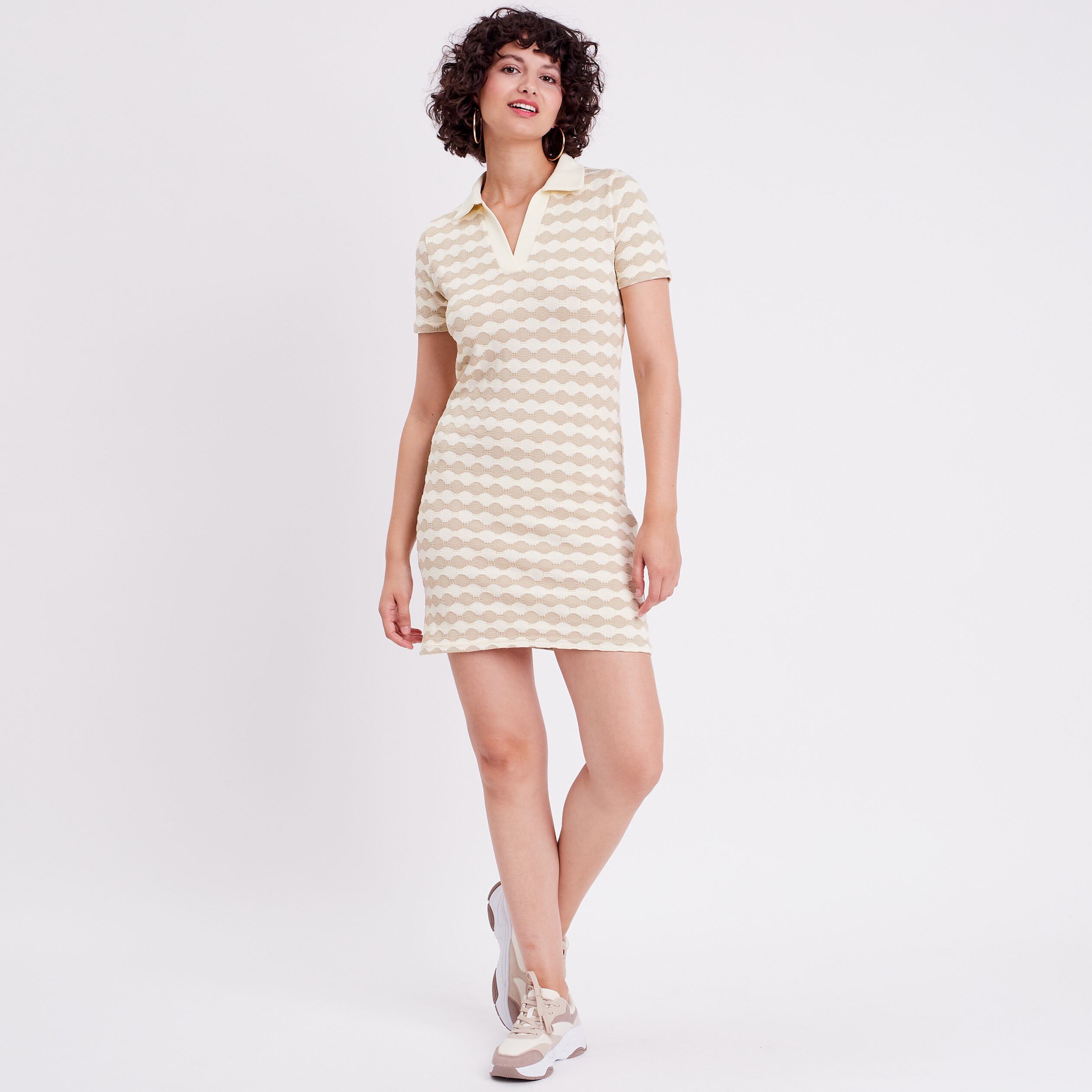Robe droite col polo ecru femme | Vibs