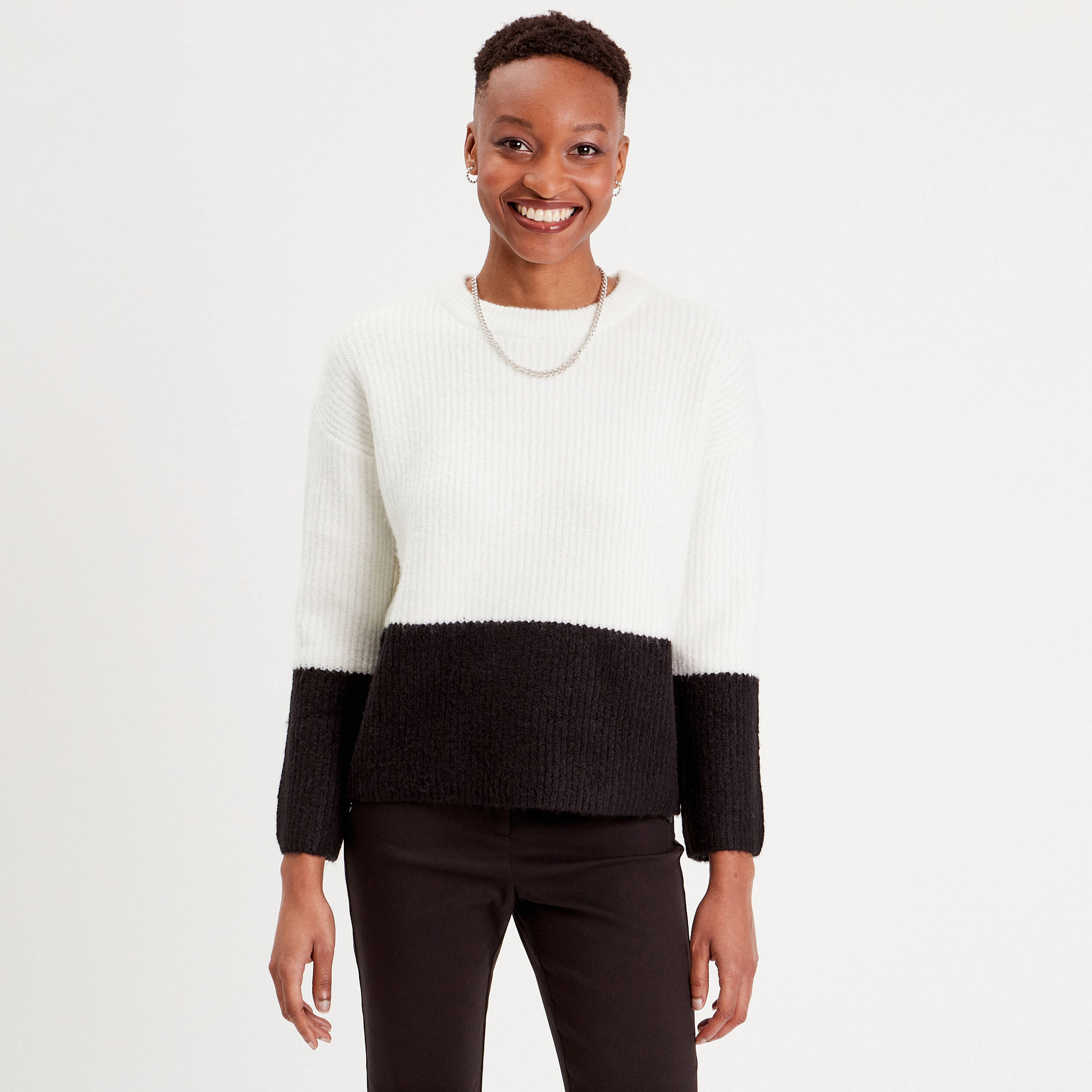 Pull col rond manches longues ecru femme | Vibs