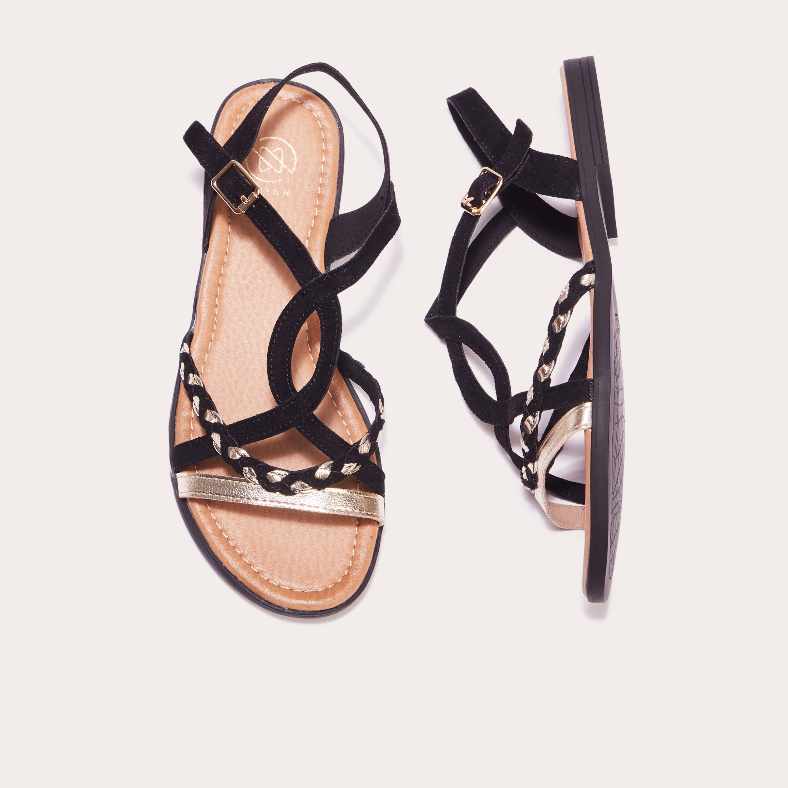 Sandales plates avec brides noir femme | Vibs