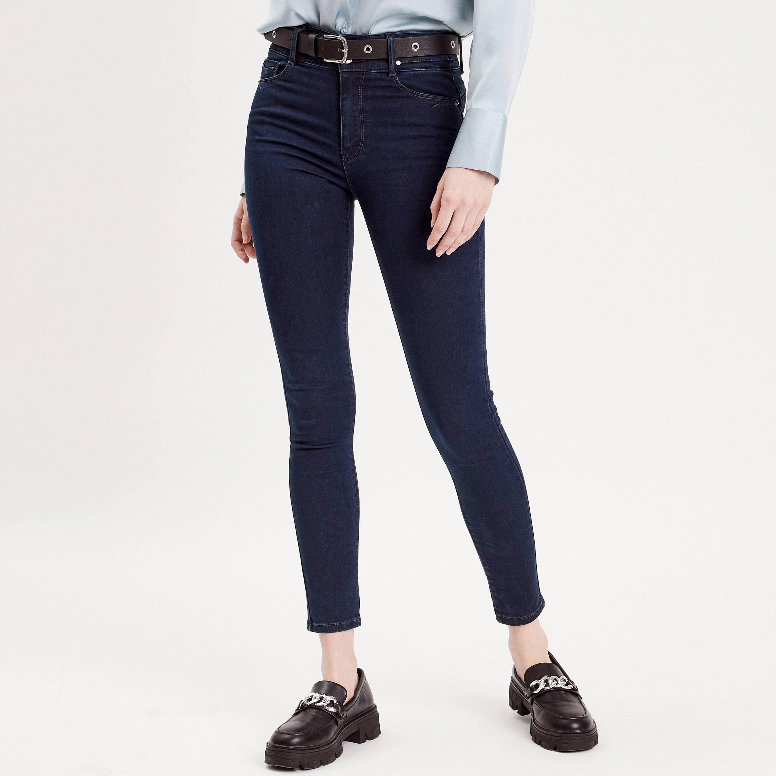 Jeans skinny détails rivets denim blue black femme | Vibs