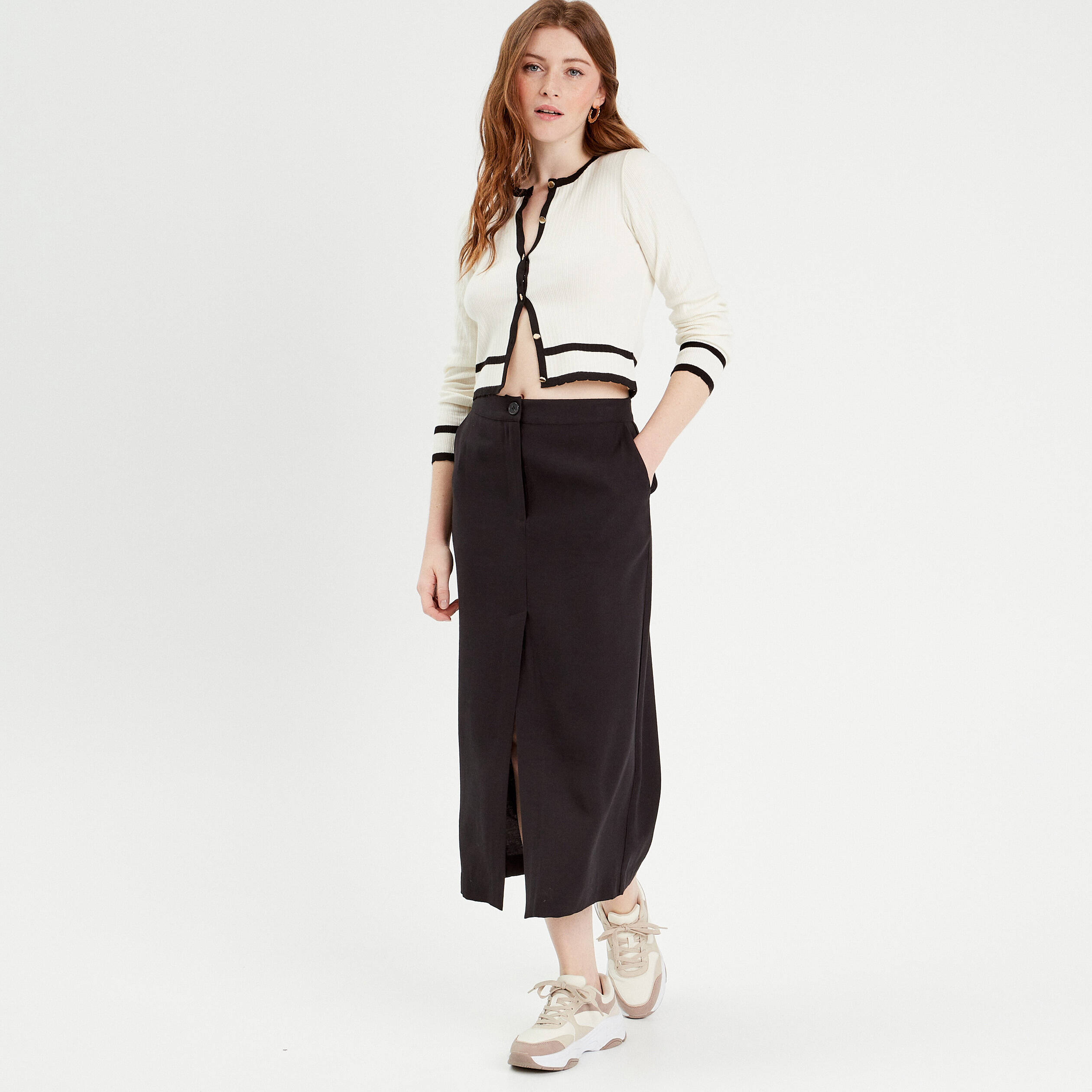 Jupe longue droite fendue noir femme | Vibs