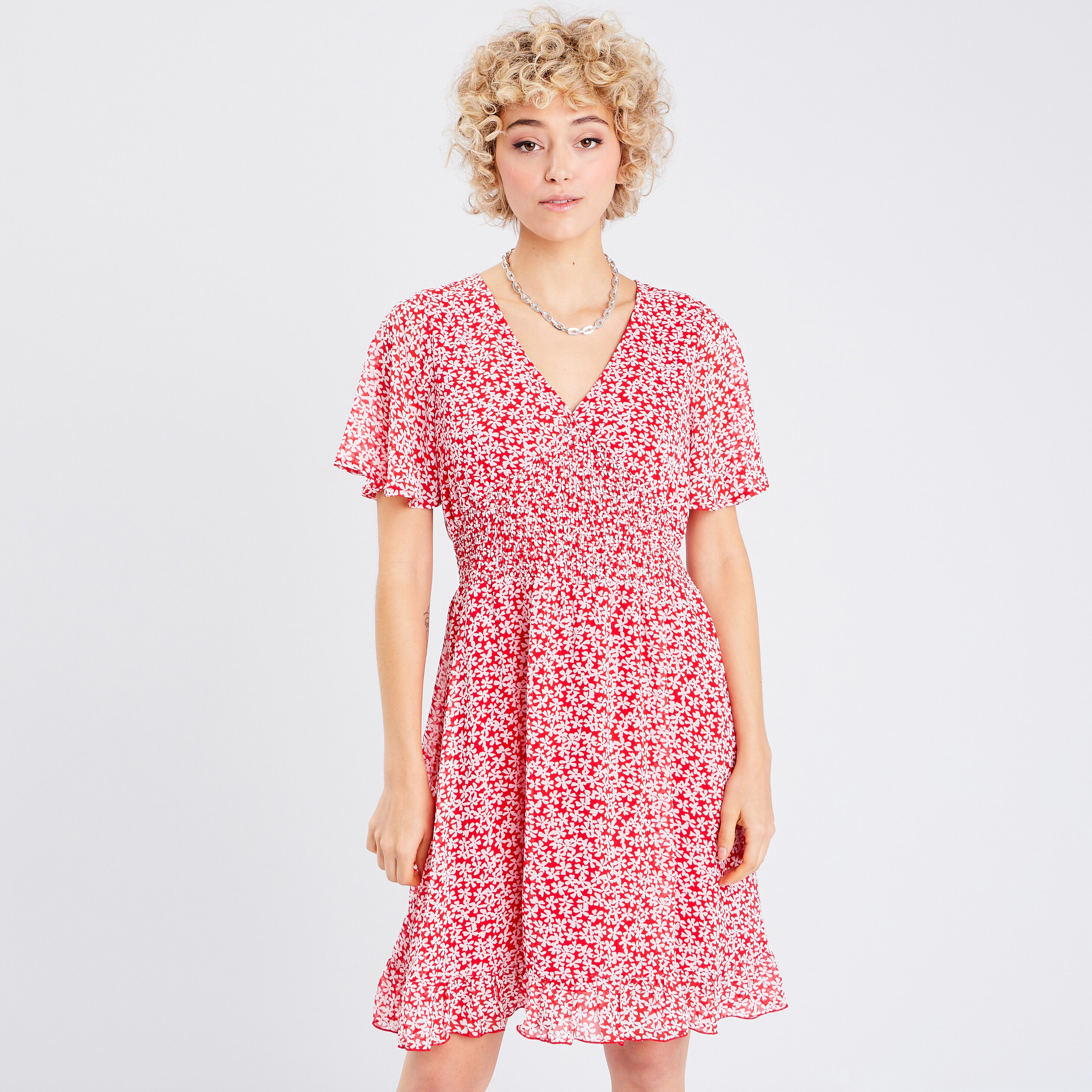 Robe évasée manches courtes rouge femme | Vibs