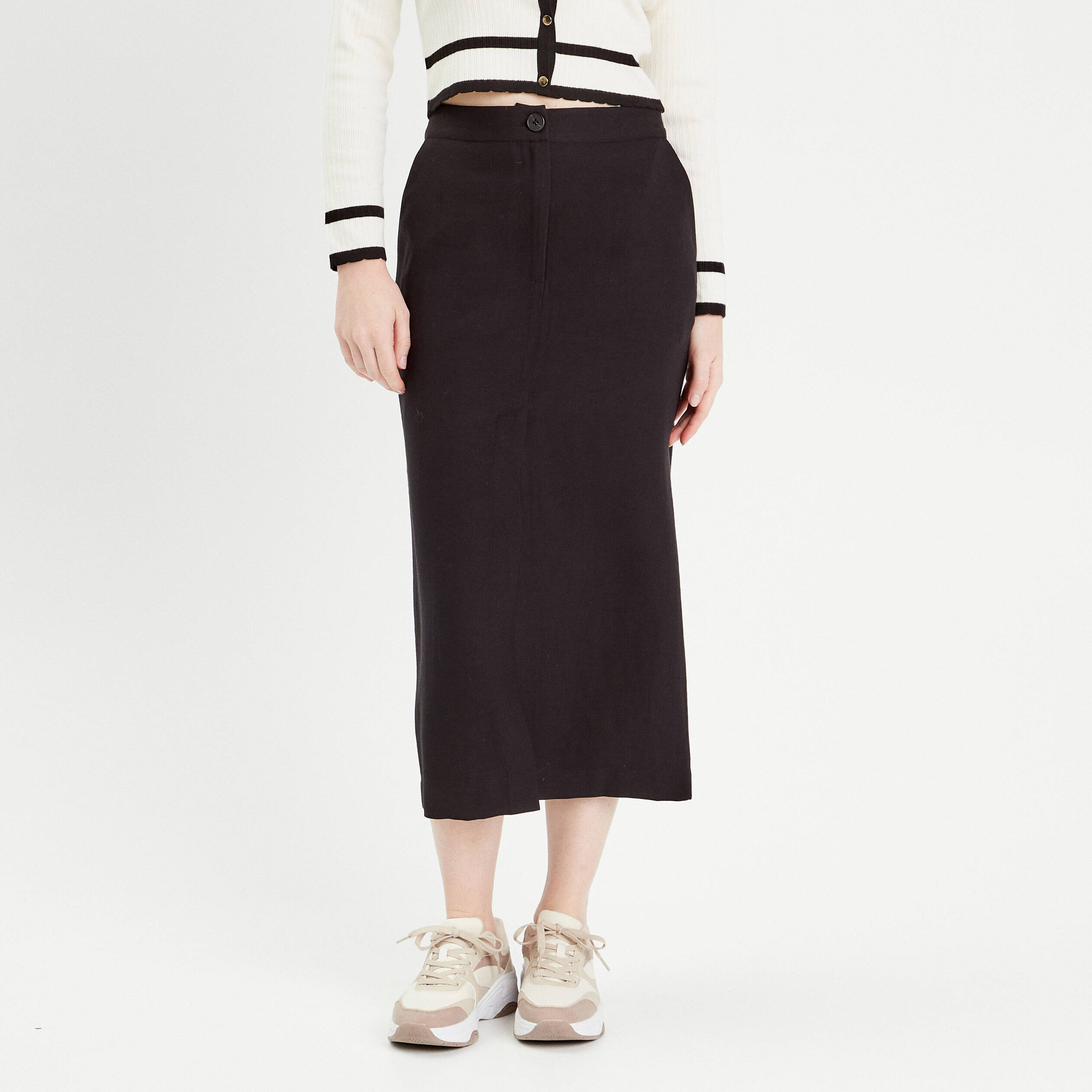 Jupe longue droite fendue noir femme | Vibs