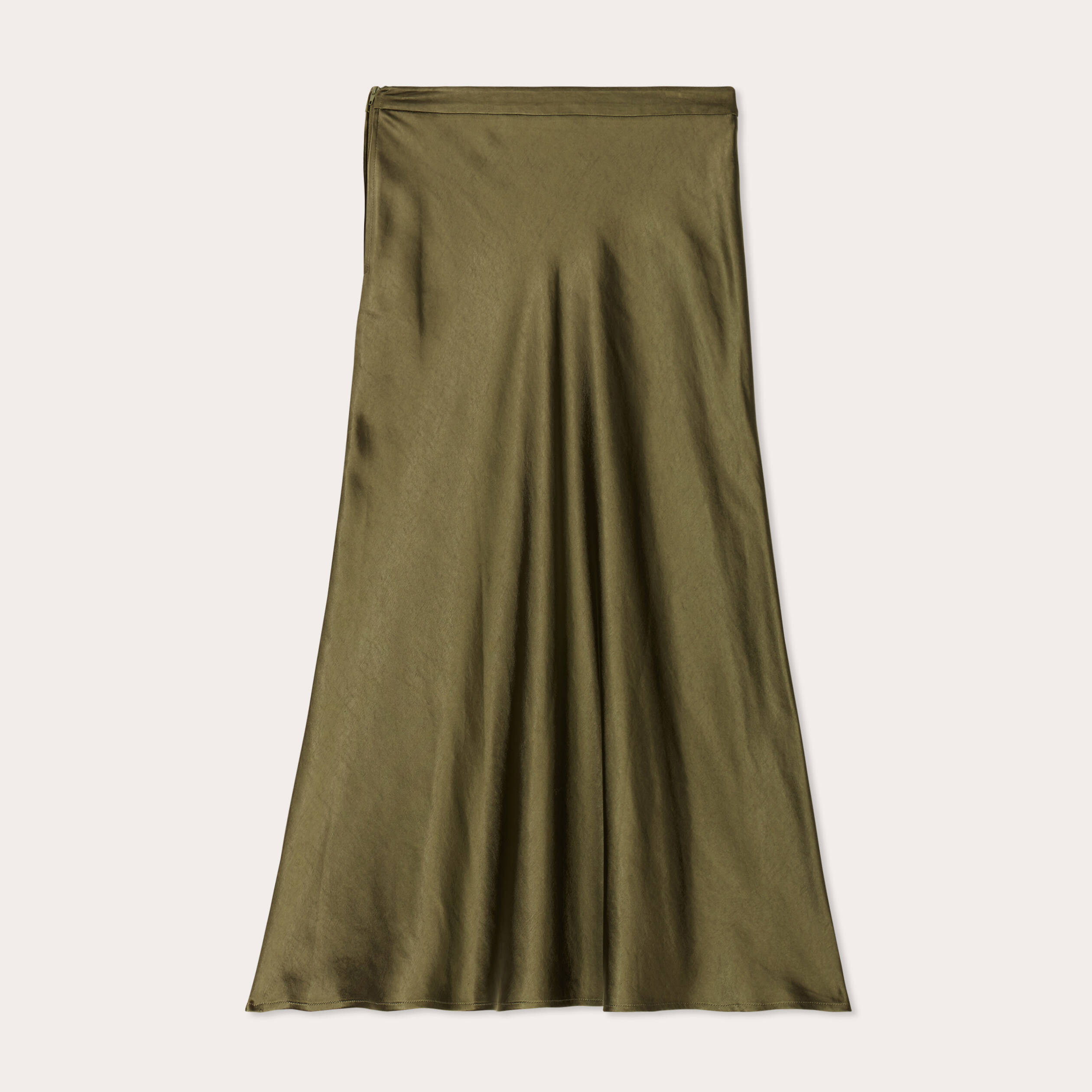 Jupe midi droite satin vert kaki femme | Vibs