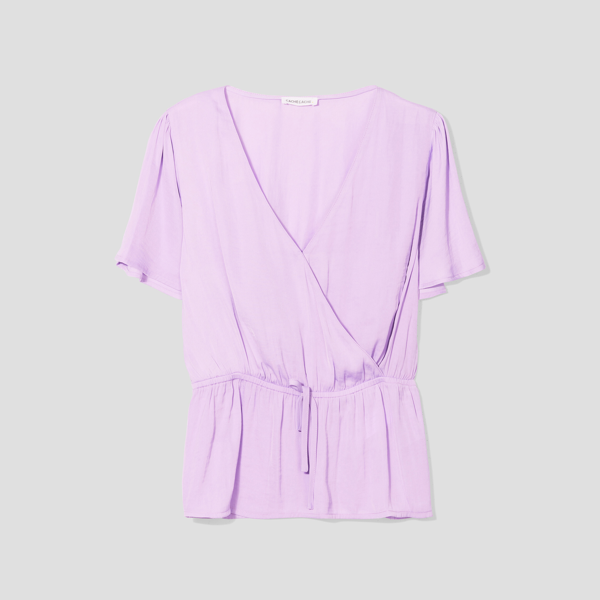 Blouse manches courtes satin violet femme | Vibs