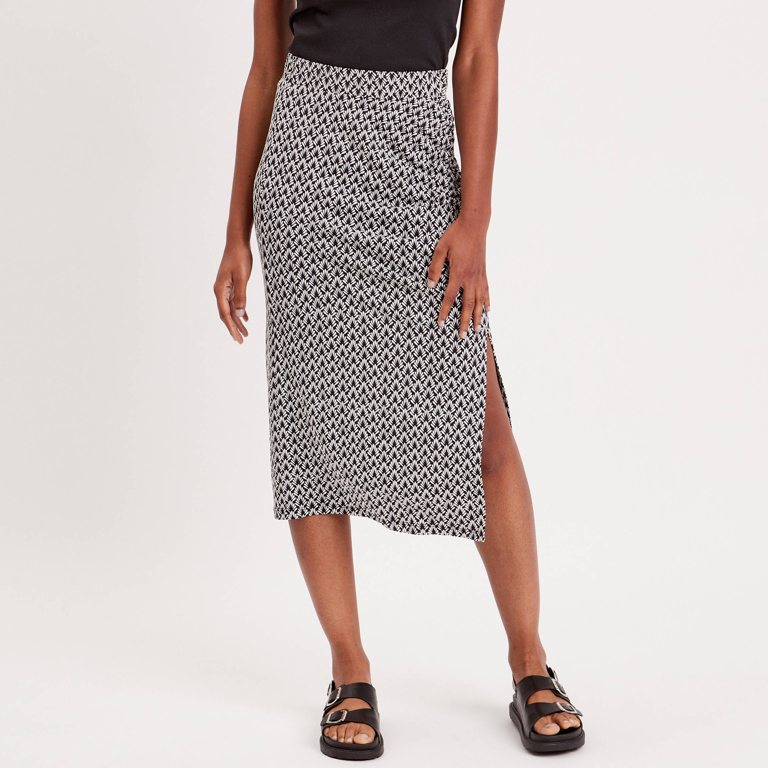 Jupe longue droite fronces noir femme | Vibs