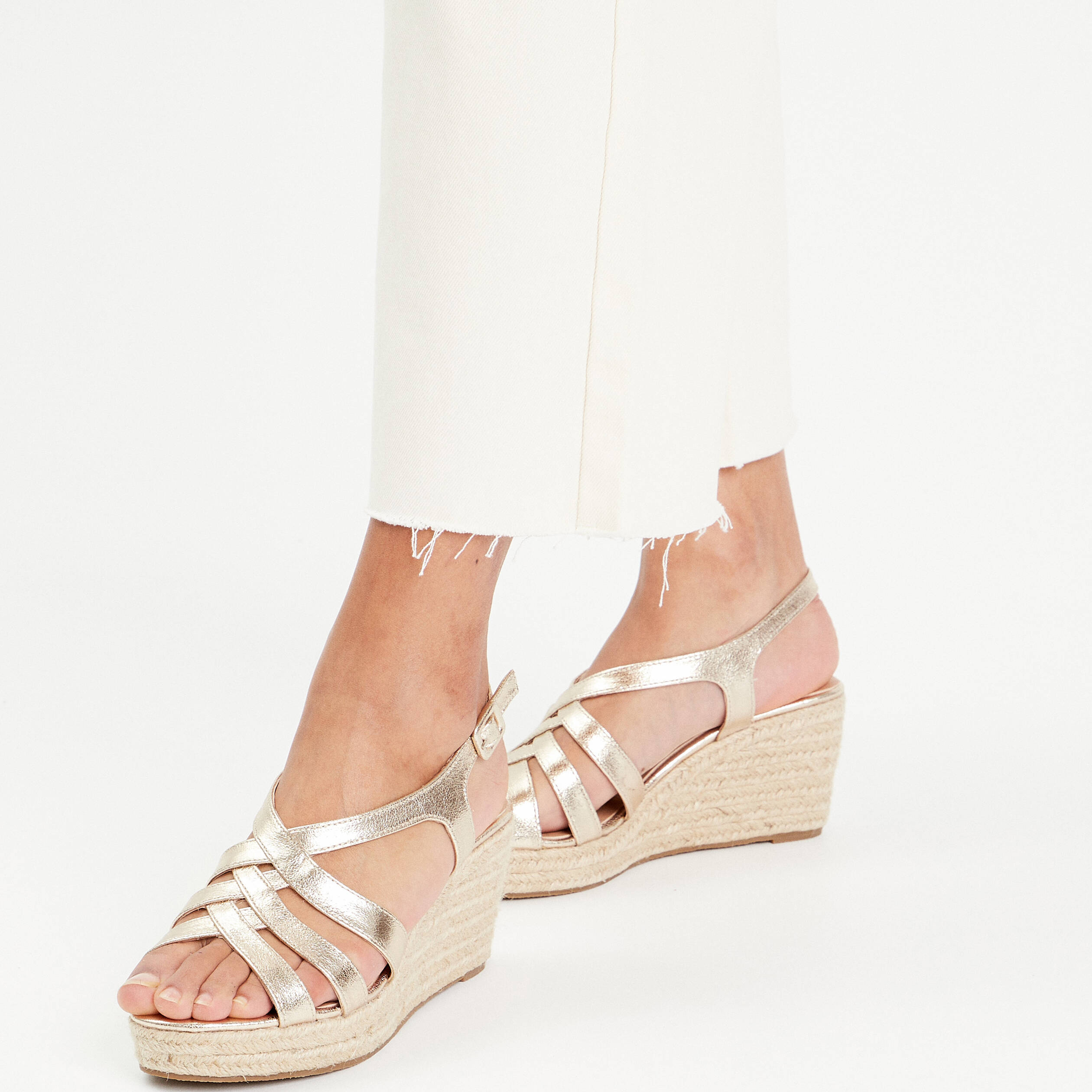 Sandales compensées corde couleur or femme | Vibs