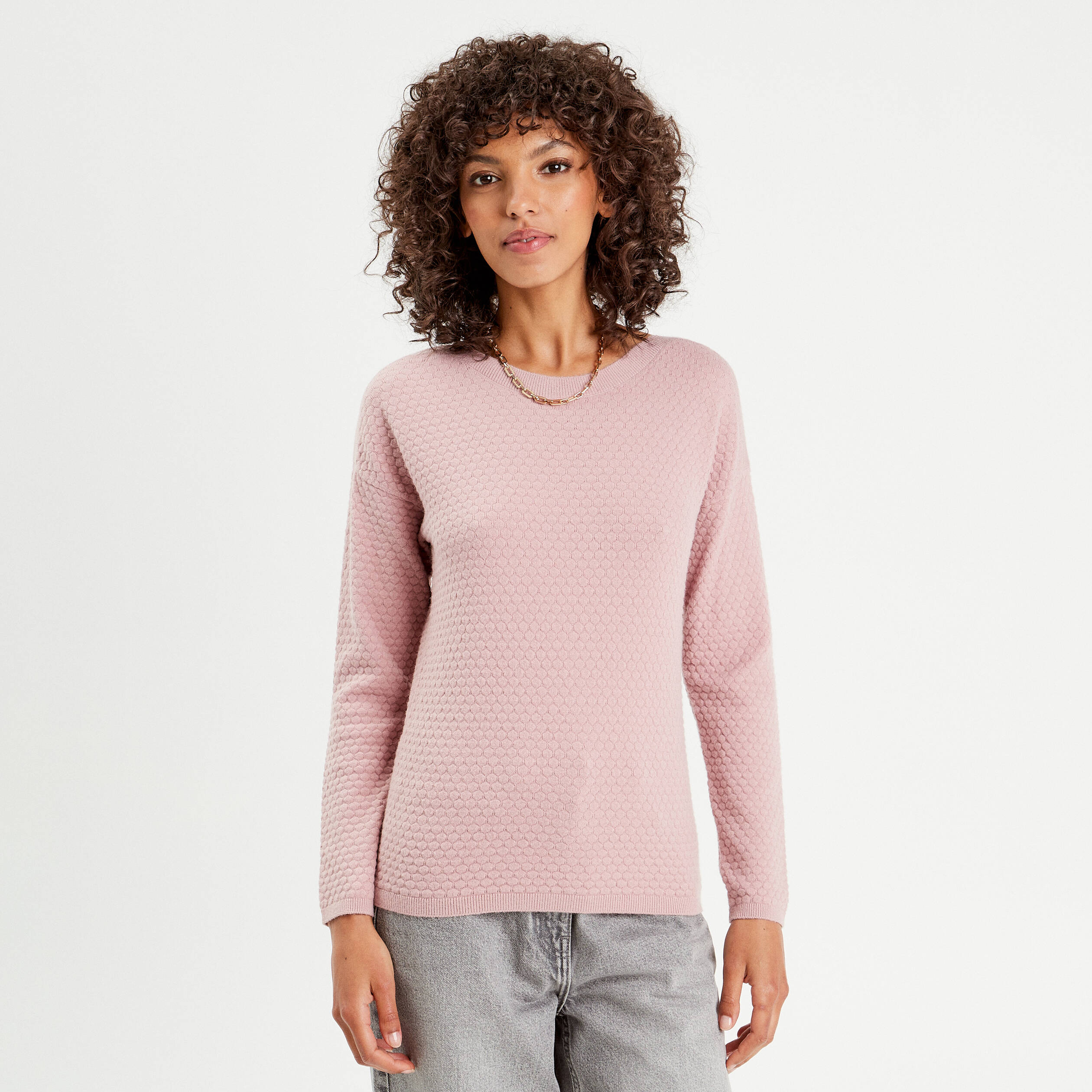 Pull col rond rose poudrée femme | Vibs