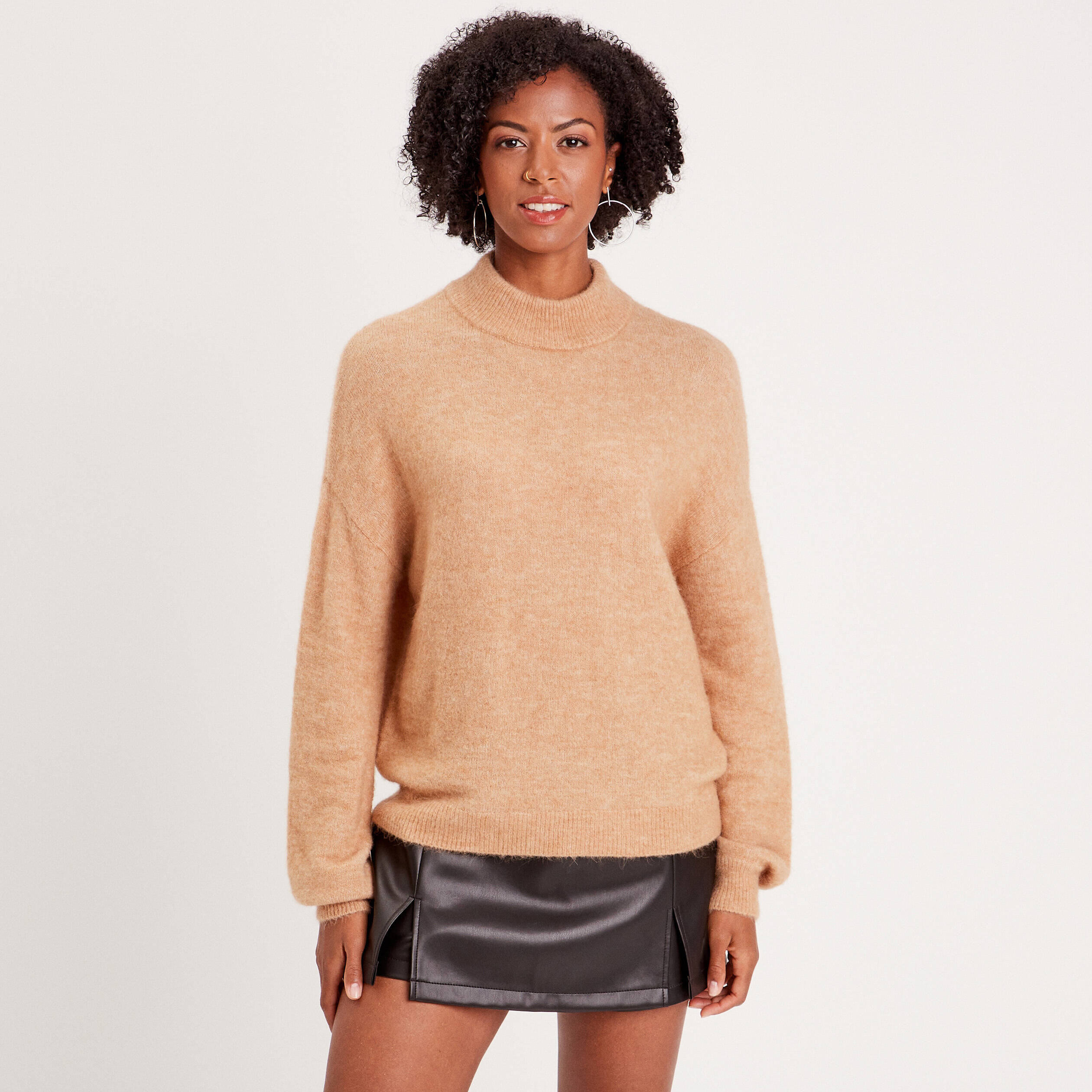 Pull col montant beige femme | Vibs