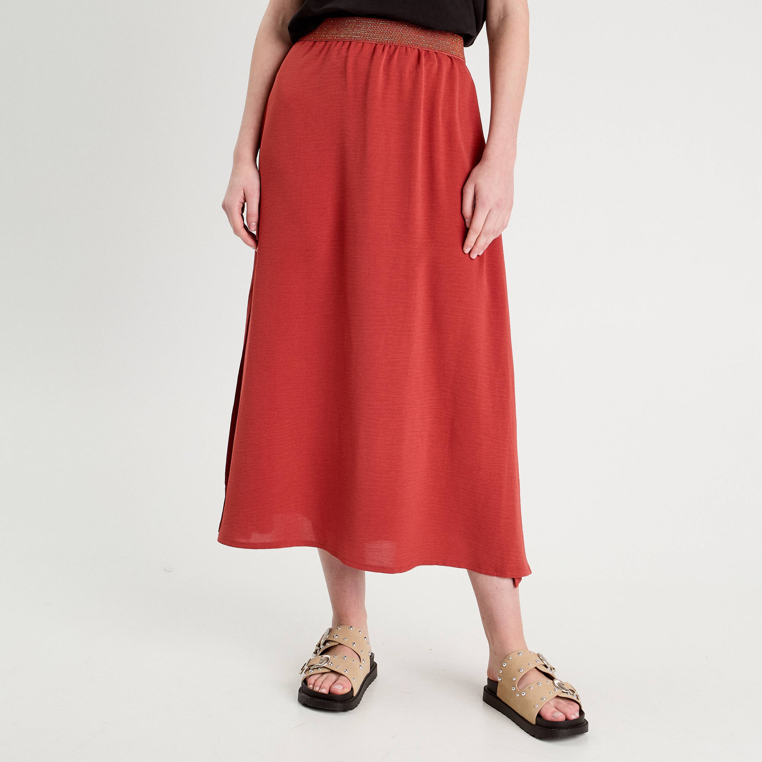 Jupe longue évasée fluide vieux rose femme | Vibs