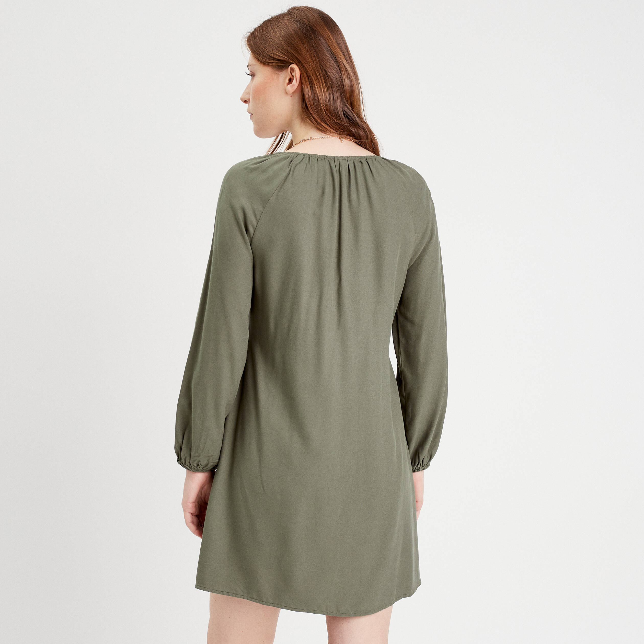 Robe évasée manches longues vert kaki femme | Vibs