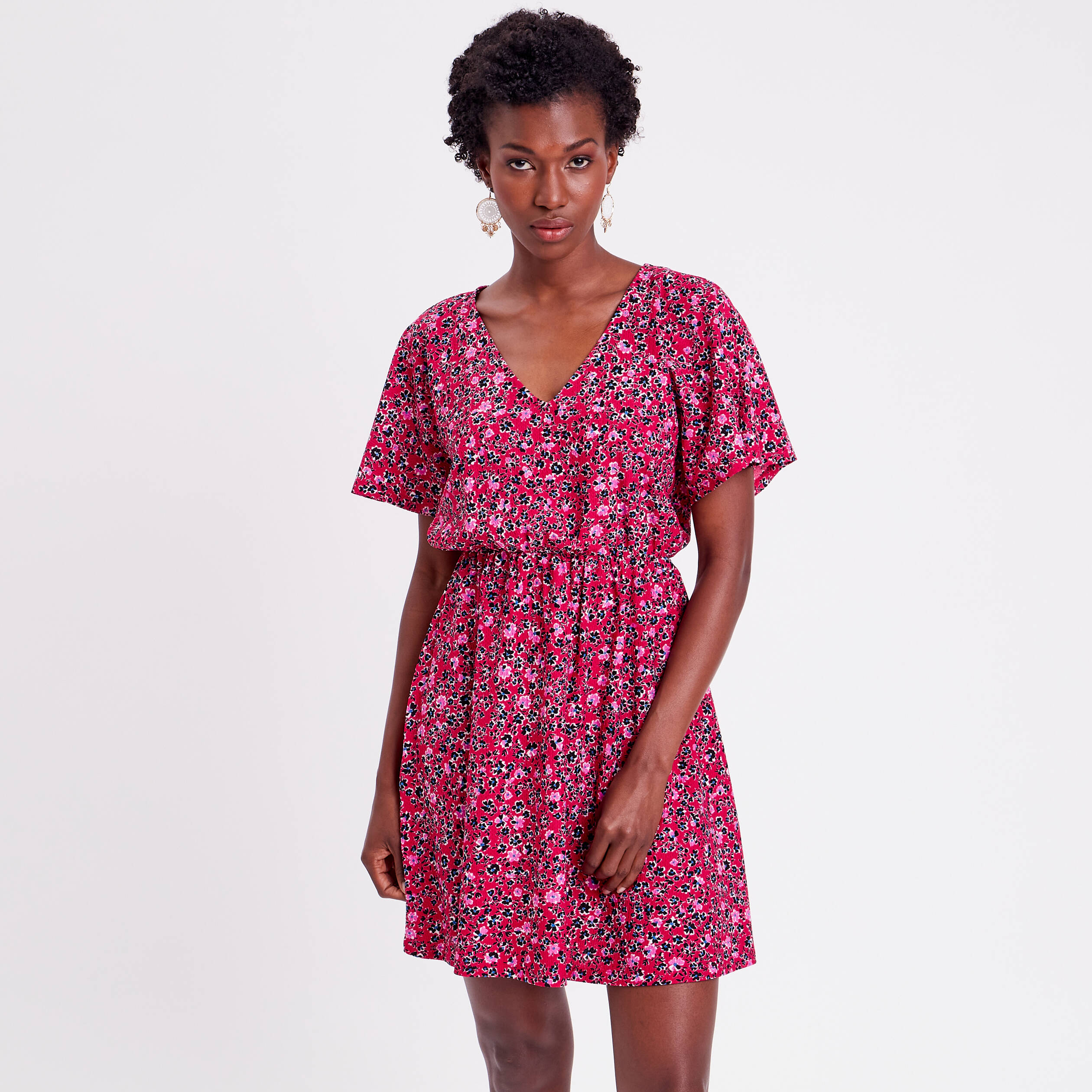 Robe évasée col en V rouge femme | Vibs