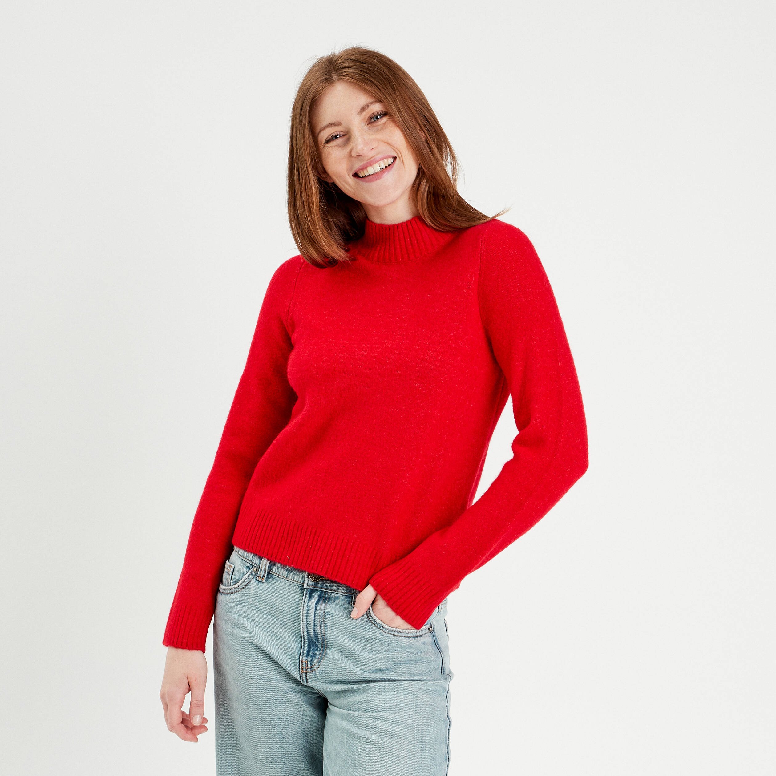Pull col montant rouge femme | Vibs