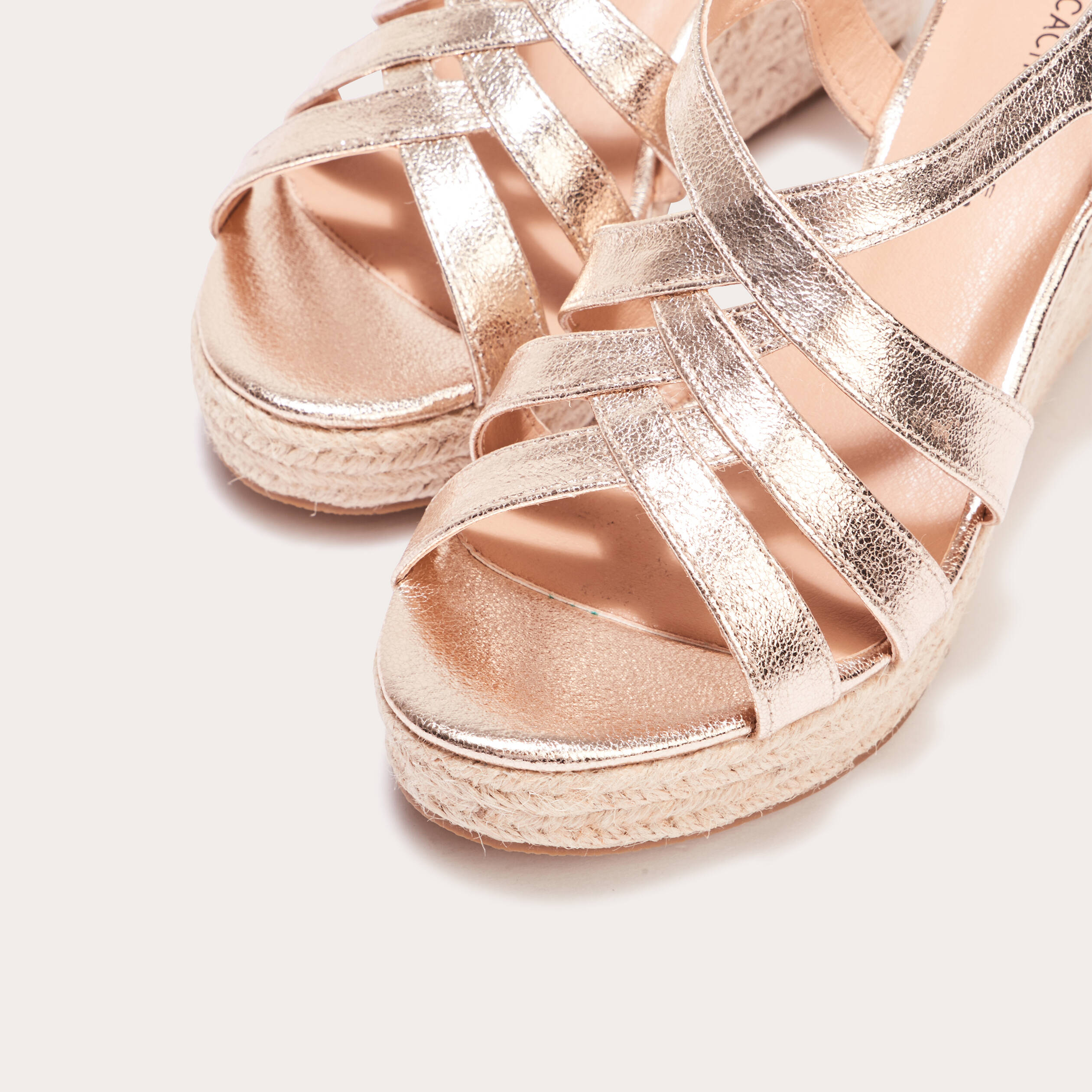 Sandales compensées corde couleur or femme | Vibs