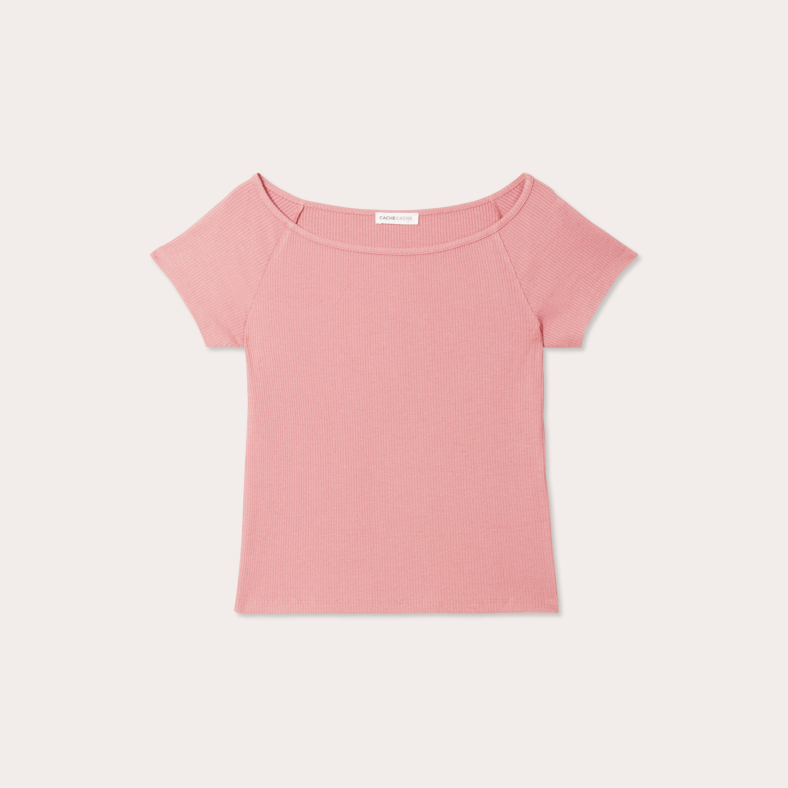T-shirt cropped col bateau rose femme | Vibs