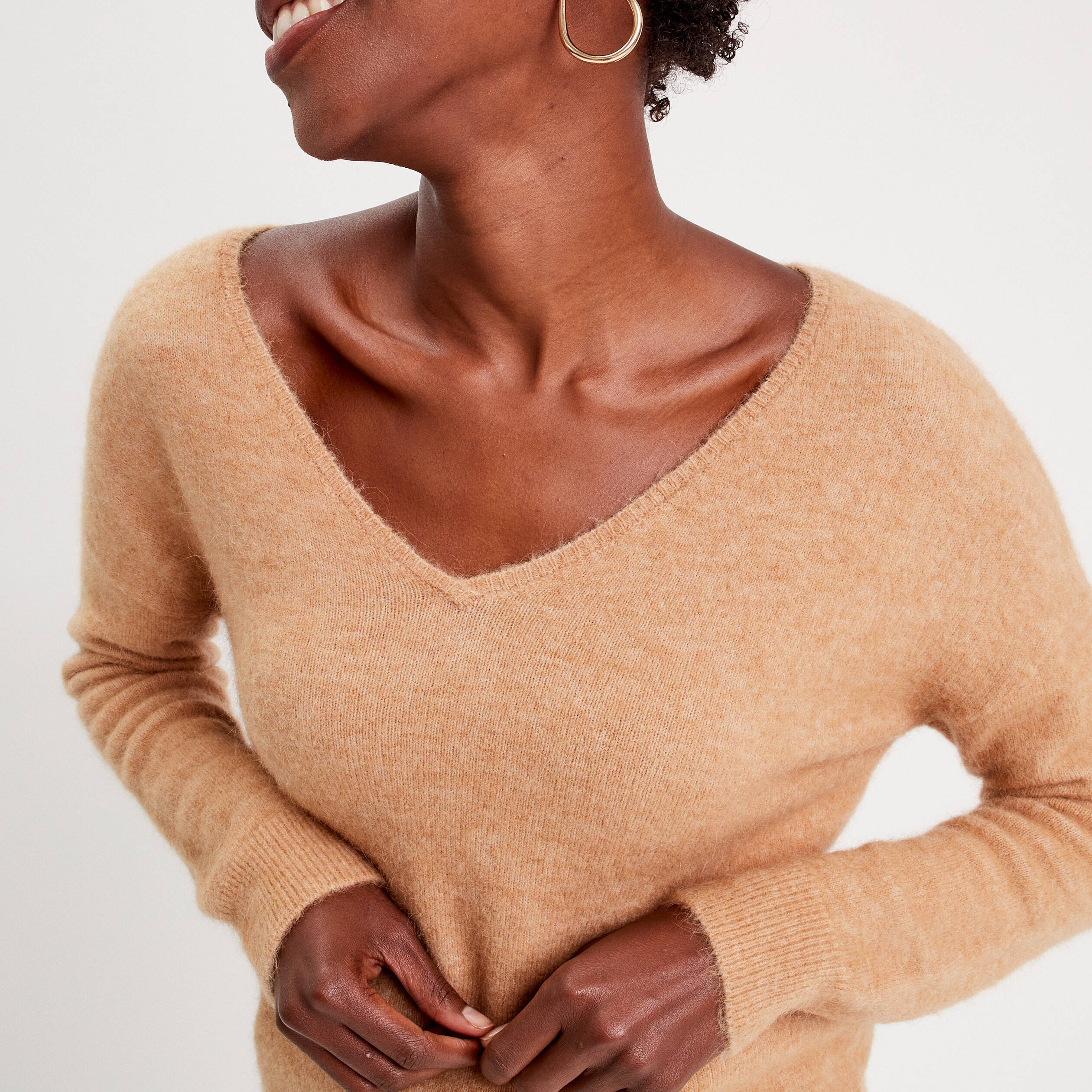 Pull avec col en V beige femme | Vibs