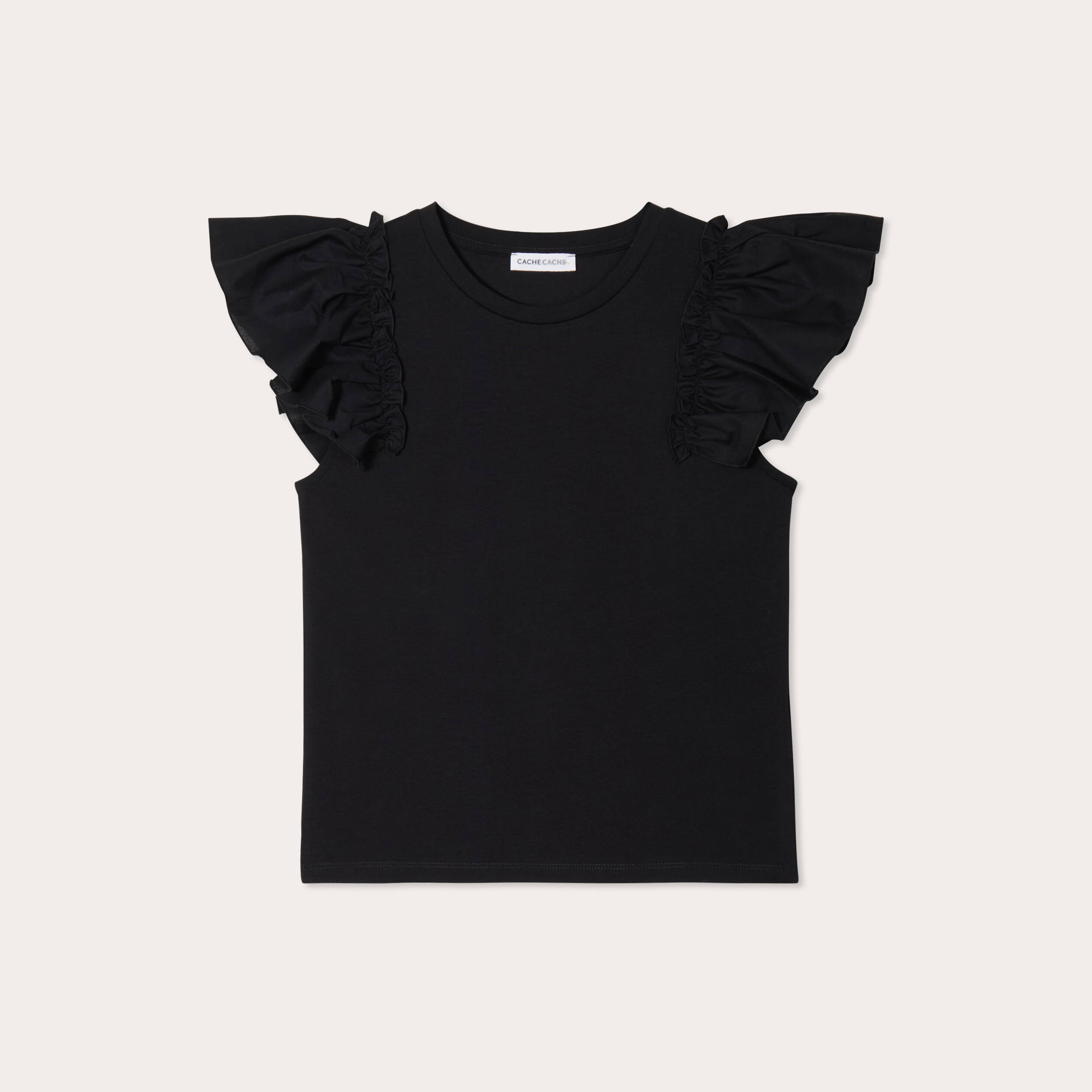 T-shirt manches volants noir femme | Vibs