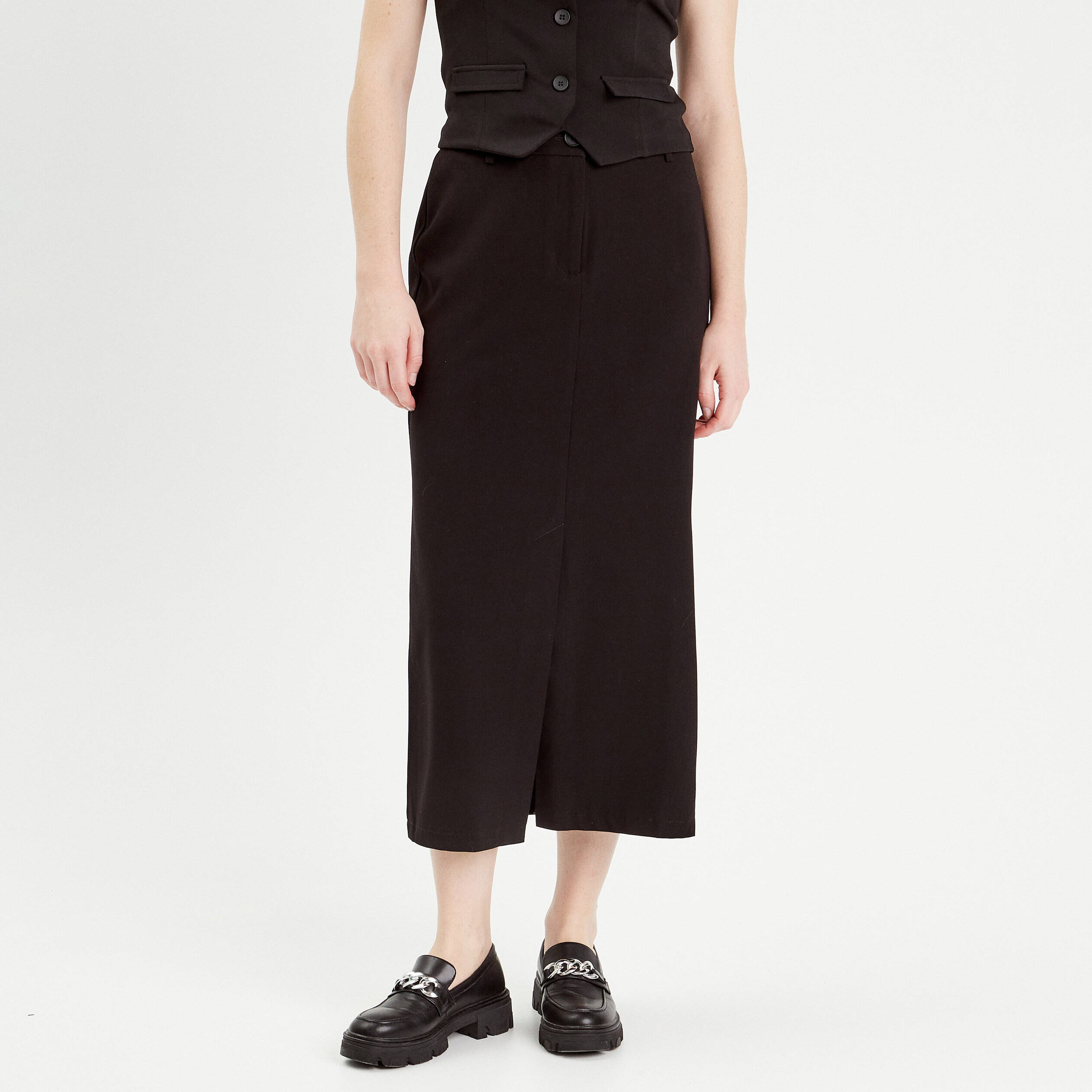 Jupe longue droite fendue noir femme | Vibs