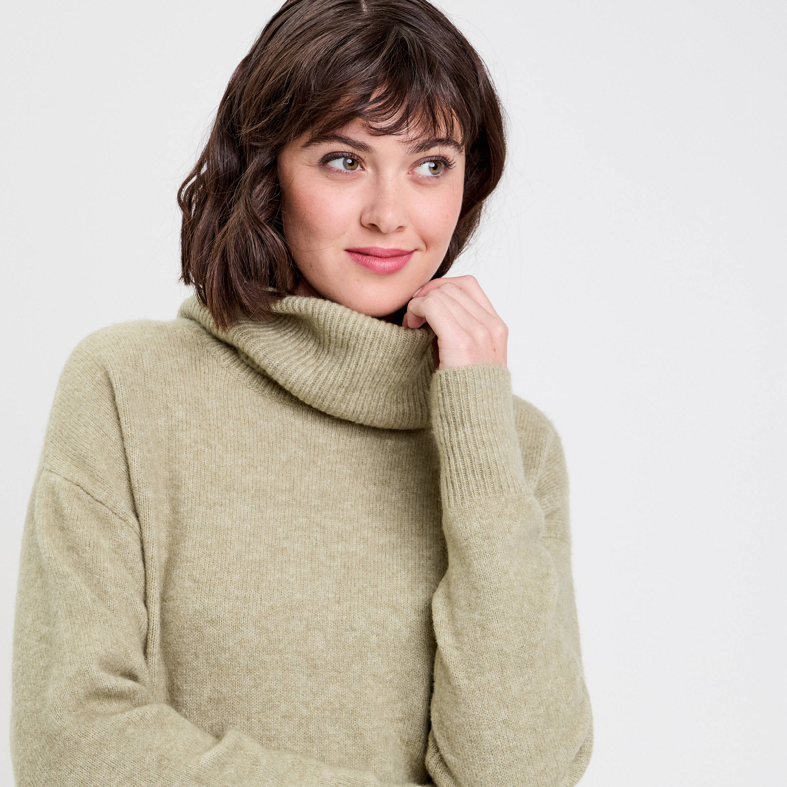 Pull avec col roulé vert kaki femme | Vibs