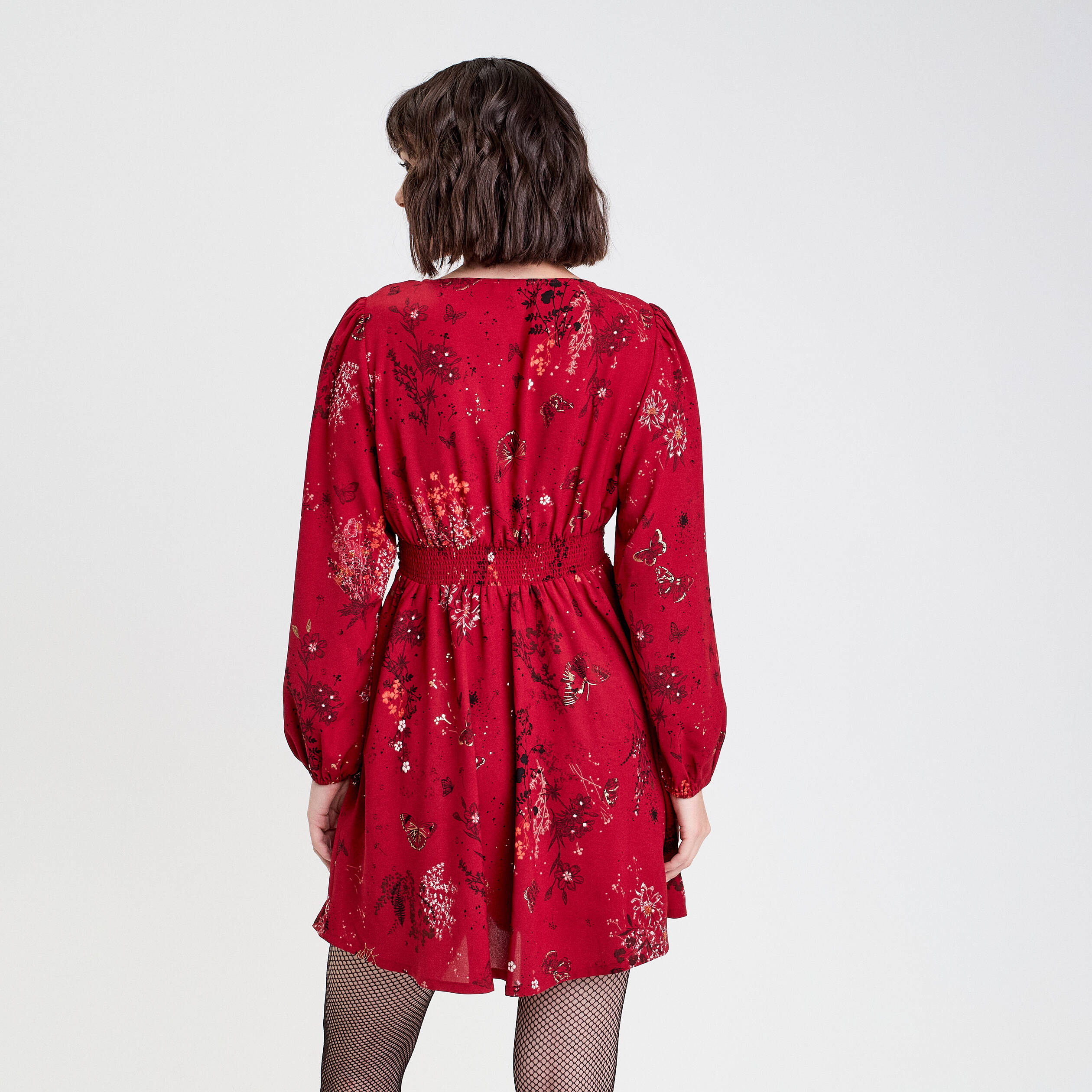 Robe évasée détails cloutés rouge foncé femme | Vibs