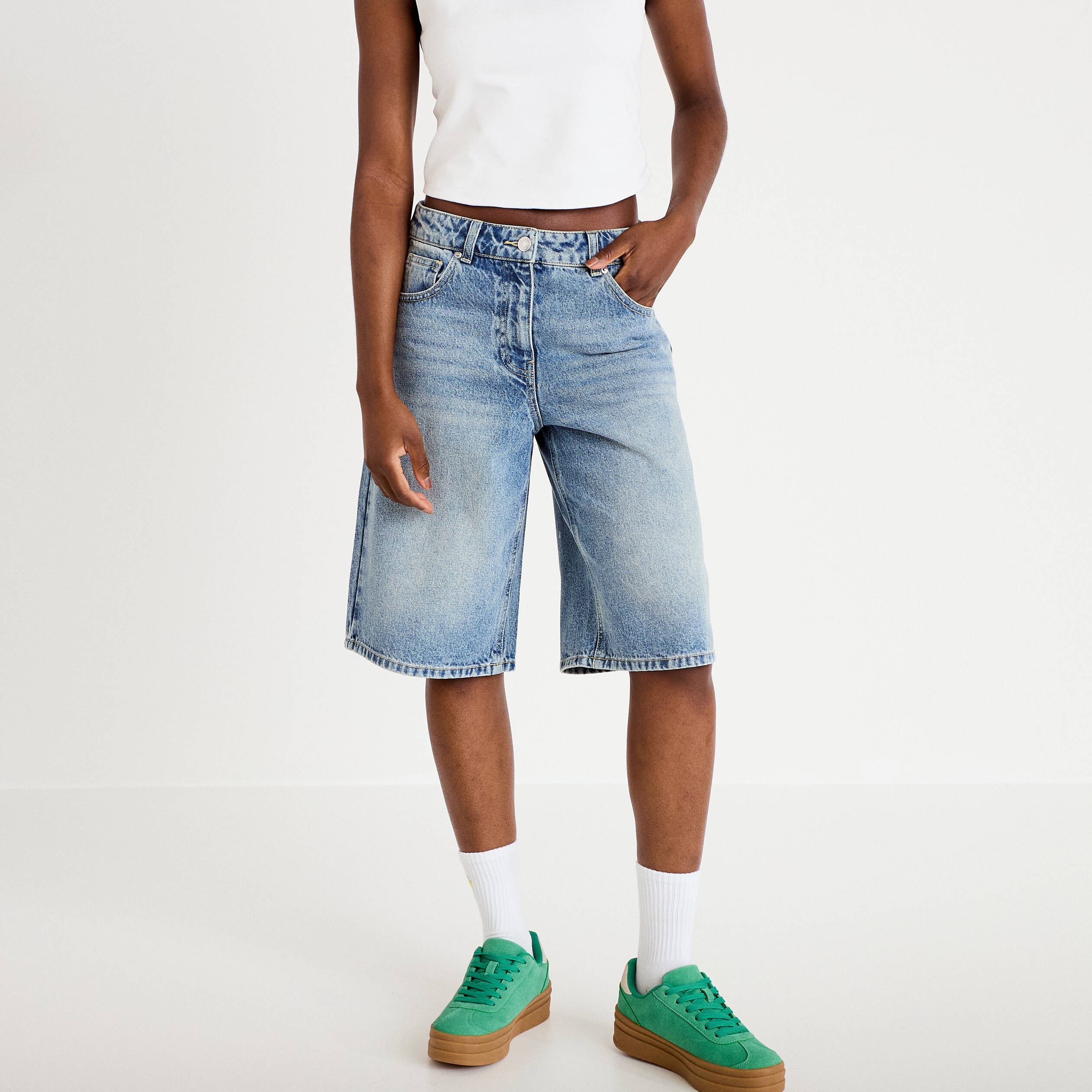 Bermuda en jean denim triple stone femme | Vibs