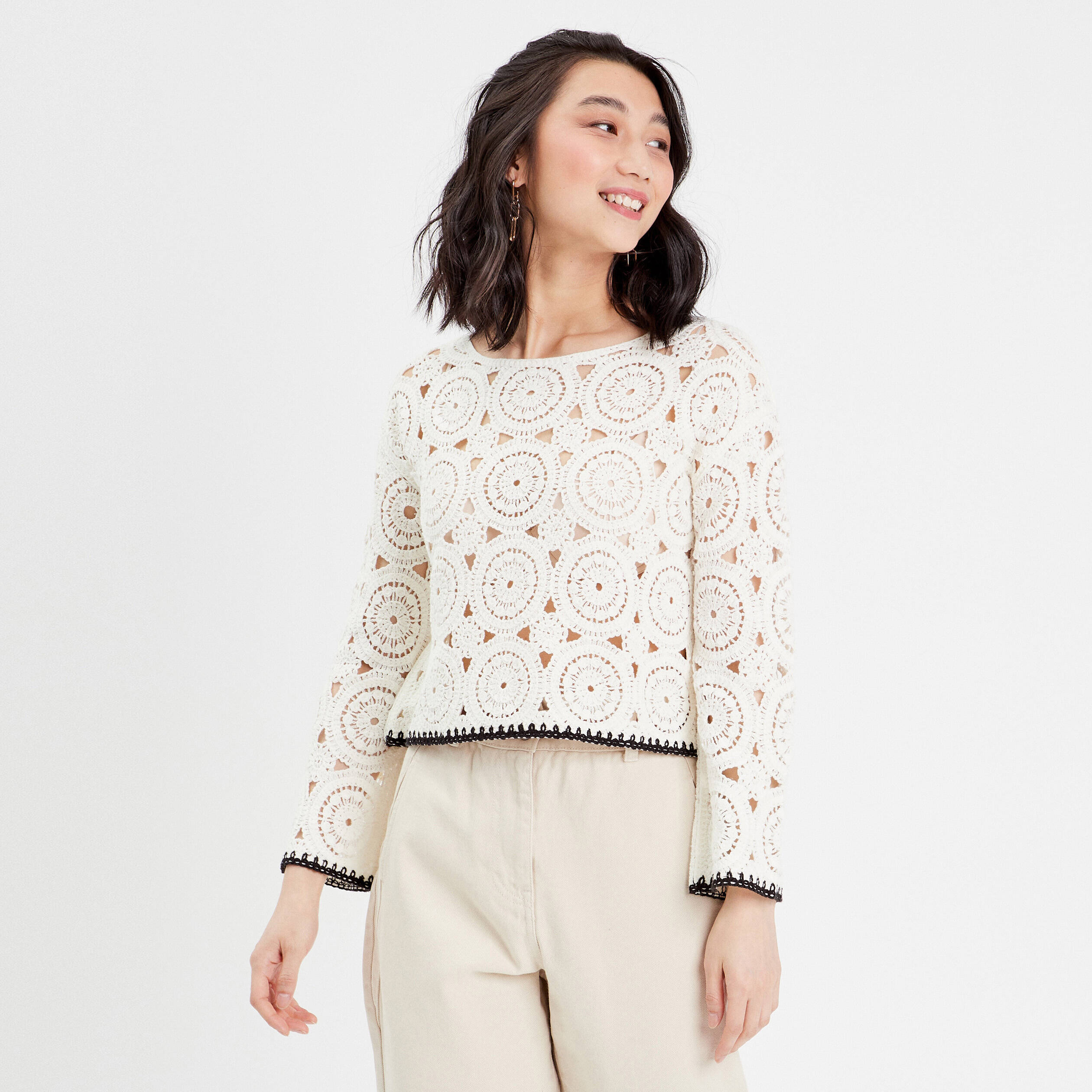 Pull macramé ecru femme | Vibs